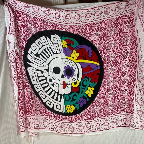 Swim | Sugar Skull Beach Cover Up Wrap Sarong Red Batik Fringed Wall ...